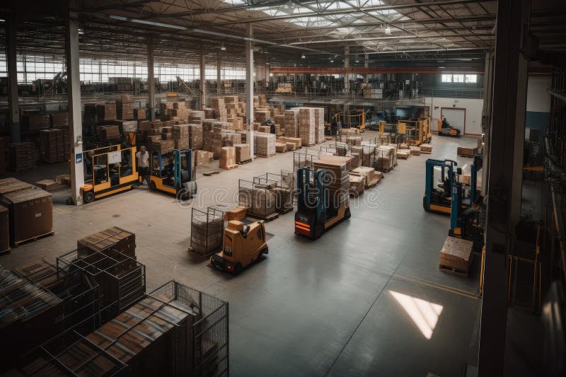 Intersection of Busy Warehouse, with Material Handling and Palletizing ...