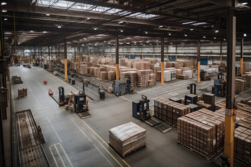 Intersection of Busy Warehouse, with Material Handling and Palletizing ...