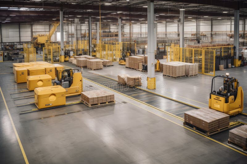 Intersection of Busy Warehouse, with Material Handling and Palletizing ...