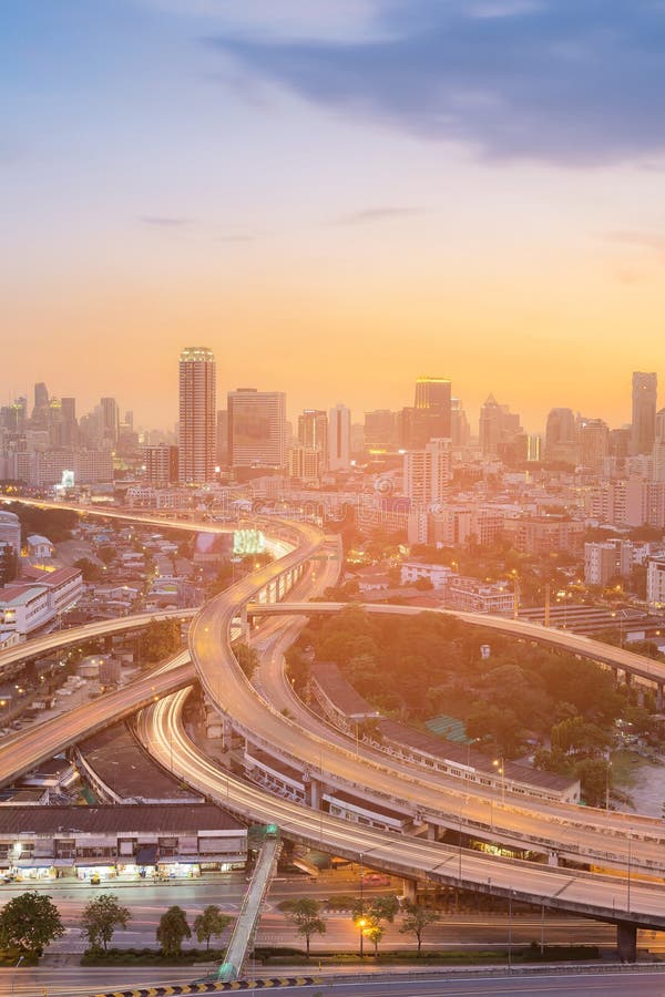 Intersection Highway Overpass with Office Downtow Stock Image - Image ...