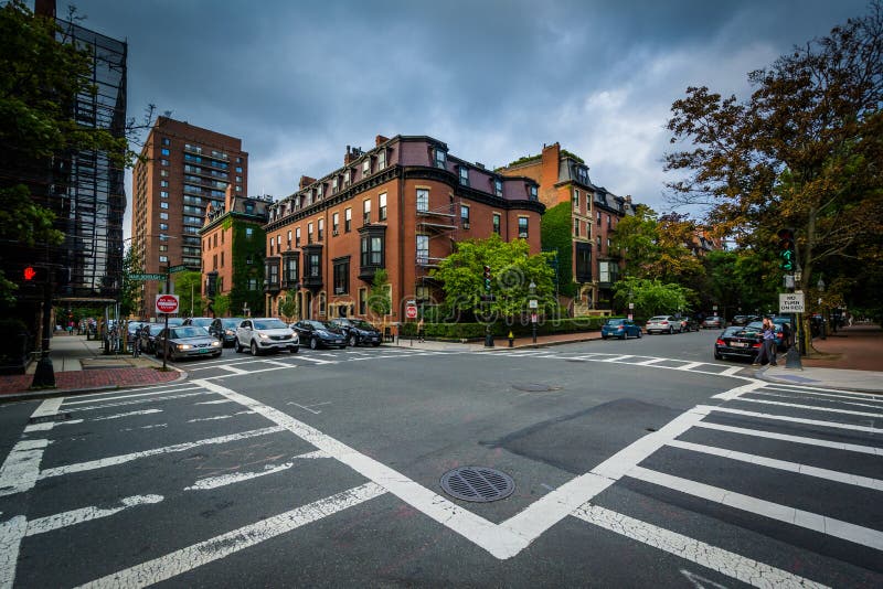 Intersection and Historic Buildings in Back Bay, Boston, Massachusetts ...