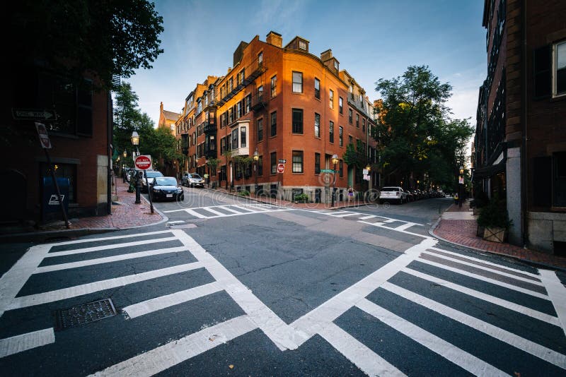 Intersection and Historic Buildings in Beacon Hill, Boston, Mass ...