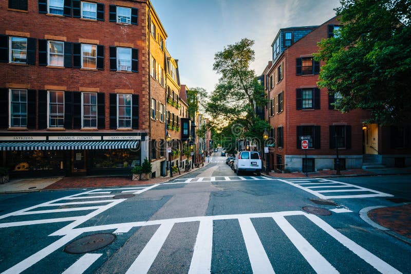 Intersection and Historic Buildings in Beacon Hill, Boston, Mass ...