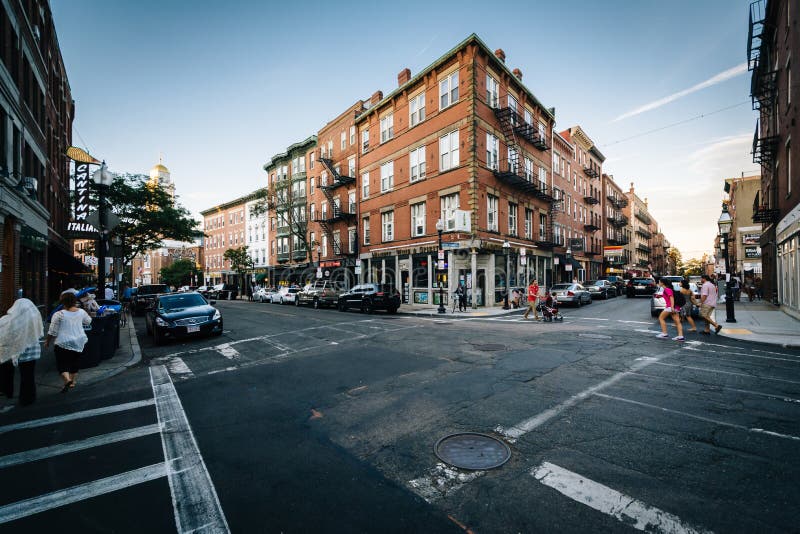Intersection and Historic Buildings in the North End of Boston ...