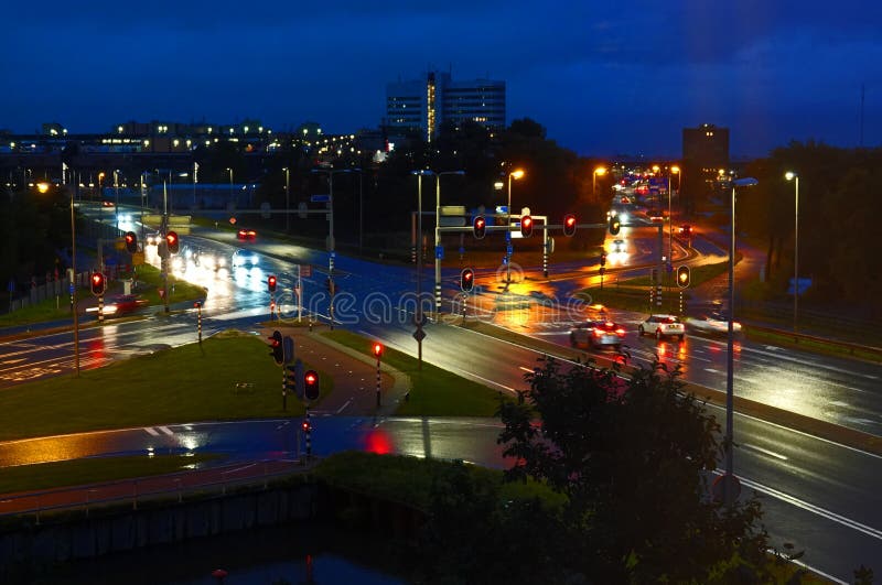 Colorful Sight on an Intersection at Night Stock Photo - Image of light ...