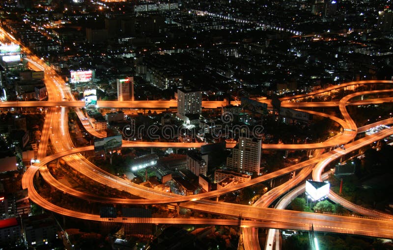 Intersection at Night Aerial View Editorial Image - Image of highway ...
