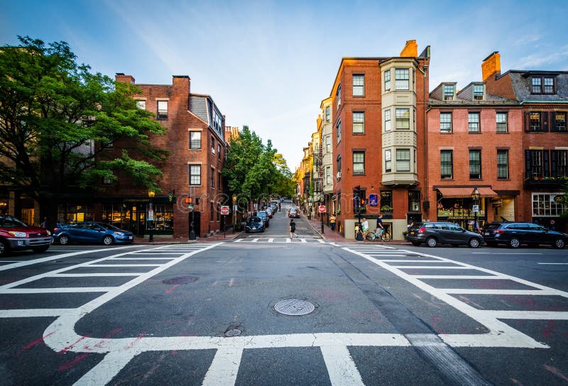 Intersection And Old Buildings In Beacon Hill, Boston, Massachusetts ...