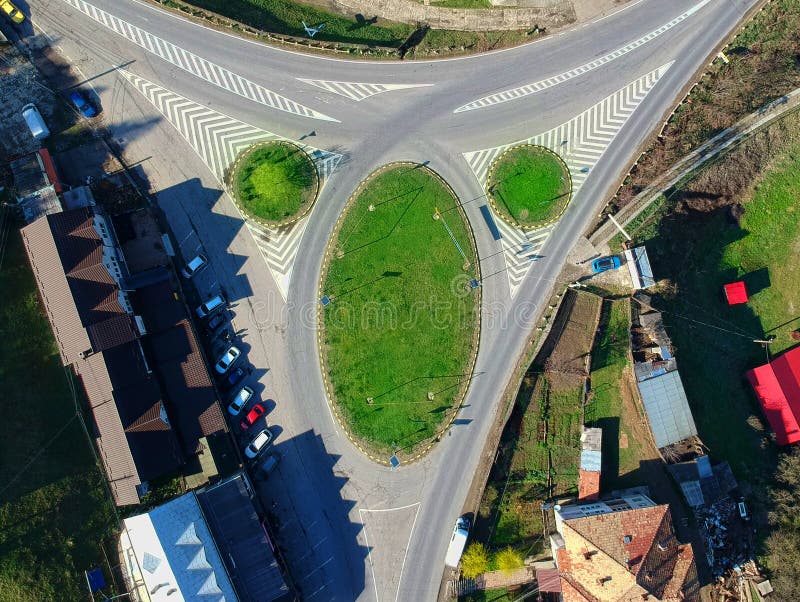 Aerial View Of Modern Highway Road Intersection On Rural Landscape ...