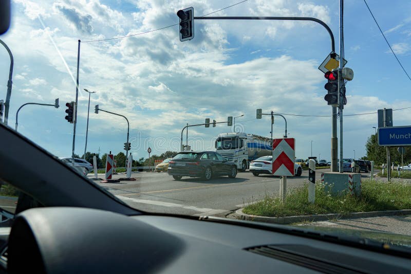 An Intersection on a Road with Trucks and Cars Stock Image - Image of ...