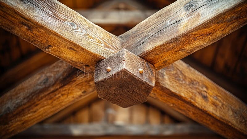 Intersection of Rustic Wooden Beams in a Structural Framework Stock ...
