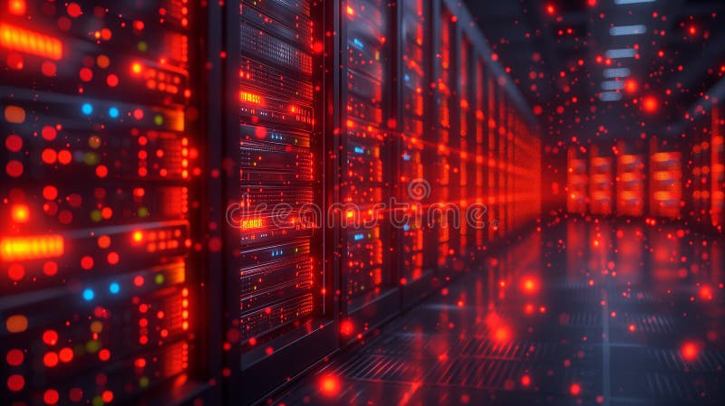 Intersection of Safety and Technology: Server Racks Glowing Red with ...