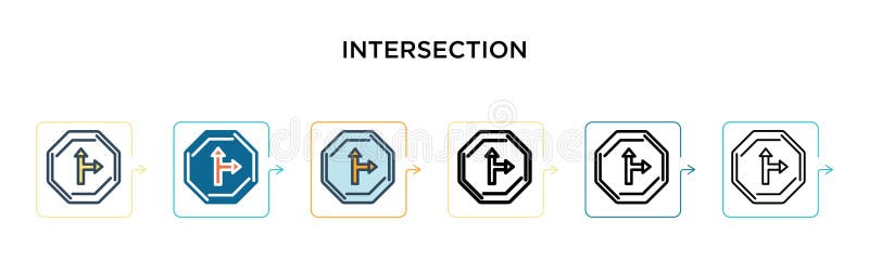 Intersection Sign Vector Icon in 6 Different Modern Styles. Black, Two ...