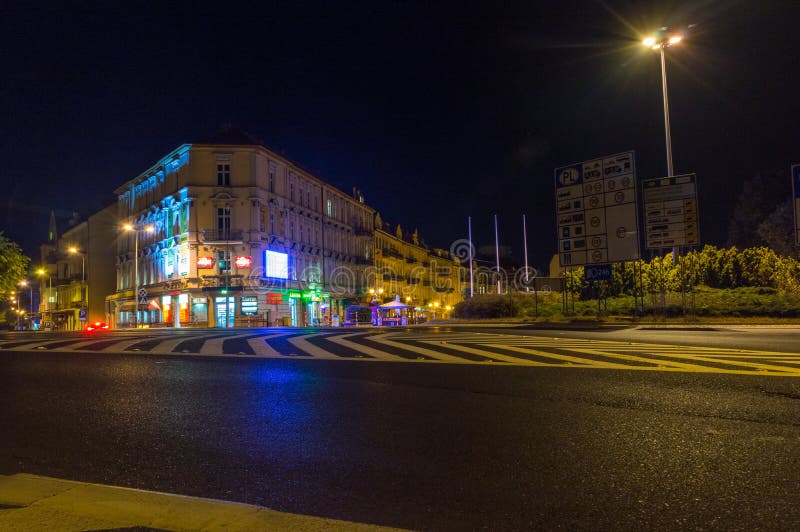 Intersection in Slubice at Night. Editorial Stock Photo - Image of dark ...
