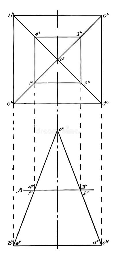 Intersection of Square Pyramid and a Plane Vintage Illustration Stock ...