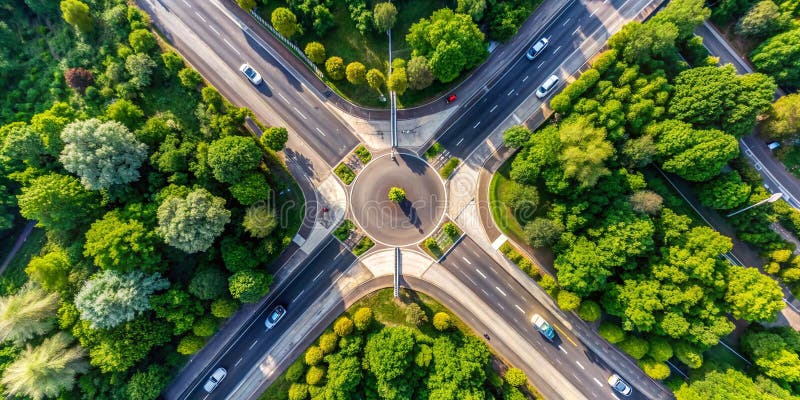 Intersection Surrounded by Green Trees Generative AI Stock Illustration ...