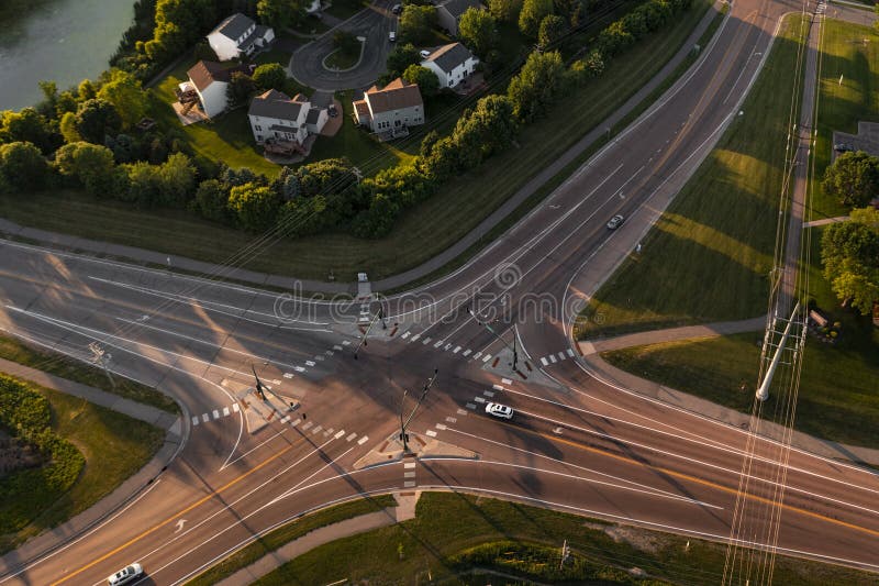 Intersection Trees and Homes Stock Photo - Image of residential ...