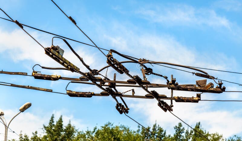 Intersection of Trolleybus Overhead Lines in Almaty, Kazakhstan Stock ...