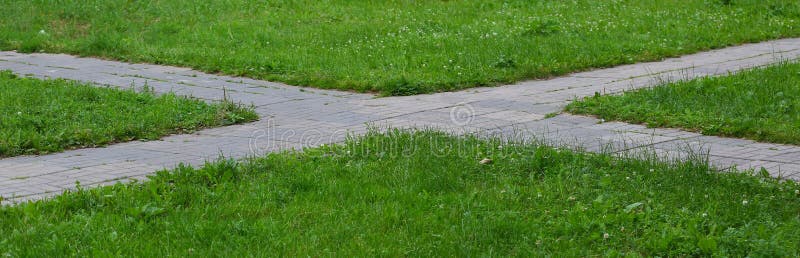 Intersection of Two Park Paths in the Green Grass Stock Photo - Image ...