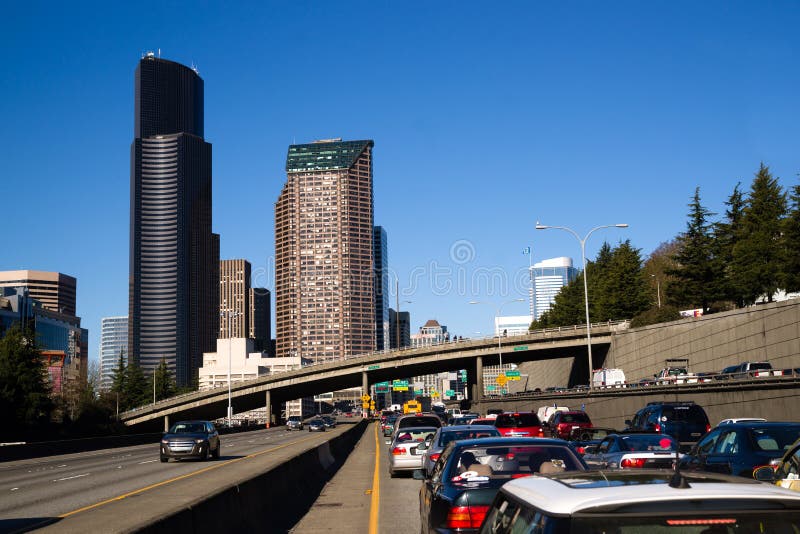 Interstate through Downtown Seattle Stock Photo - Image of expressway ...
