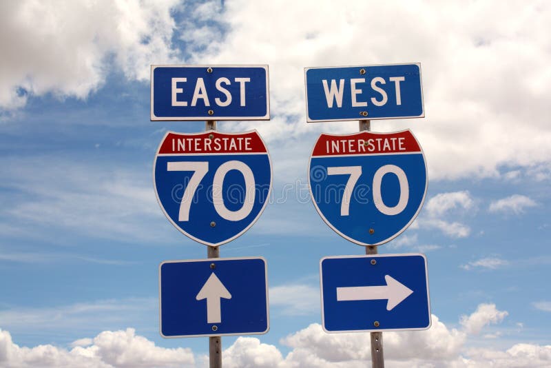 Interstate 70 Road Signs stock photo. Image of blue, east - 14381642