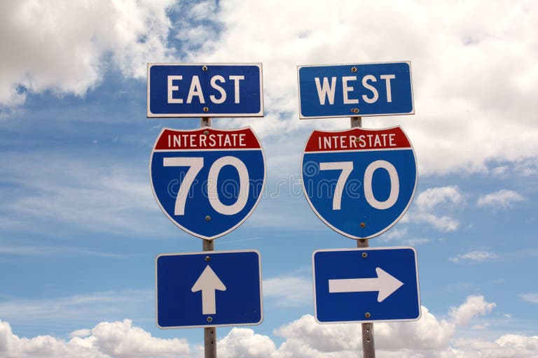 Interstate 70 Road Signs stock photo. Image of blue, east - 14381642