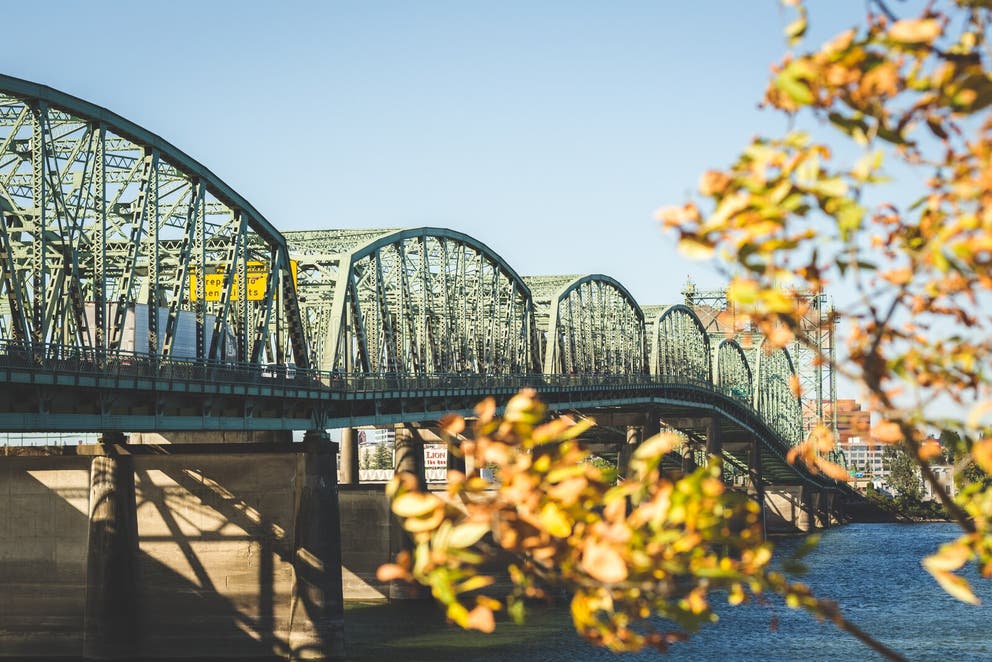Interstate 5 Bridge with Fall Time Leaves Stock Image - Image of ...