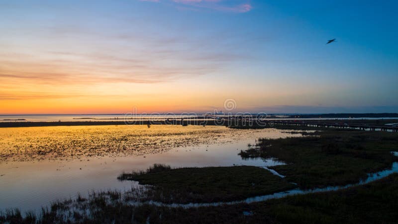 Interstate 10 Bridge on Mobile Bay at Sunset in November Stock Photo ...
