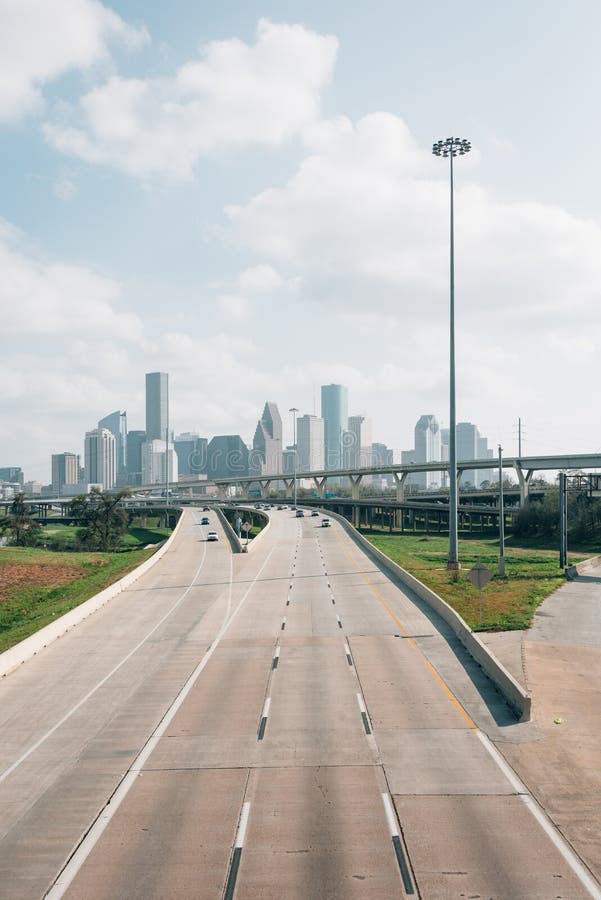 Interstate 45 and the Downtown Houston Skyline, in Houston, Texas Stock ...