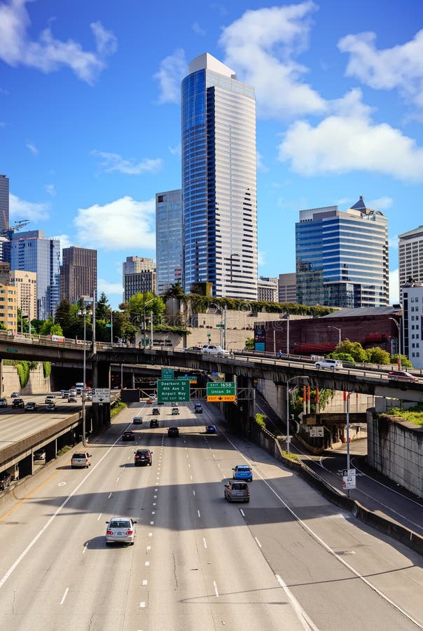 Interstate through Downtown Seattle Stock Photo - Image of expressway ...