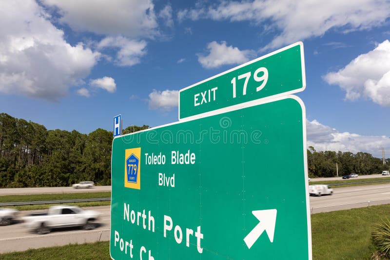 Interstate Freeway Exit Sign in Florida, USA. I-75 Highway Interchange ...