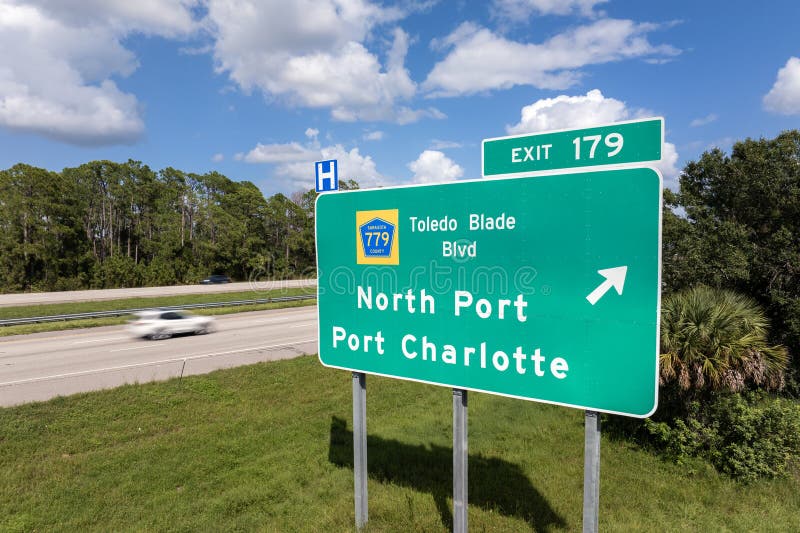 Interstate Freeway Exit Sign in Florida, USA. I-75 Highway Interchange ...