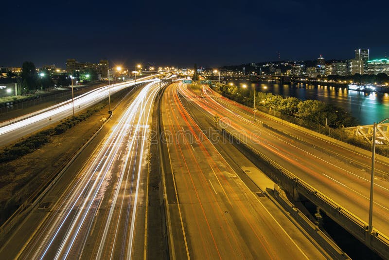 Light Trails on Columbia River Crossing Bridge Stock Photo - Image of ...