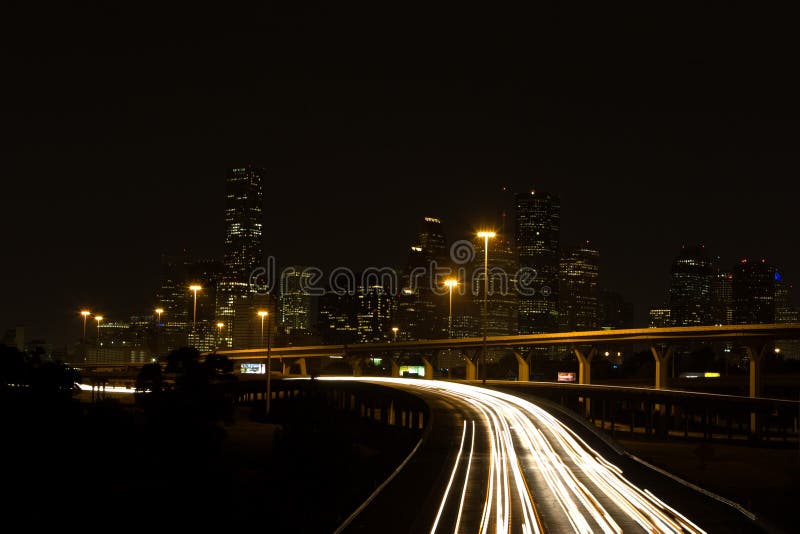 Interstate Highways and Downtown City at Night Stock Image - Image of ...