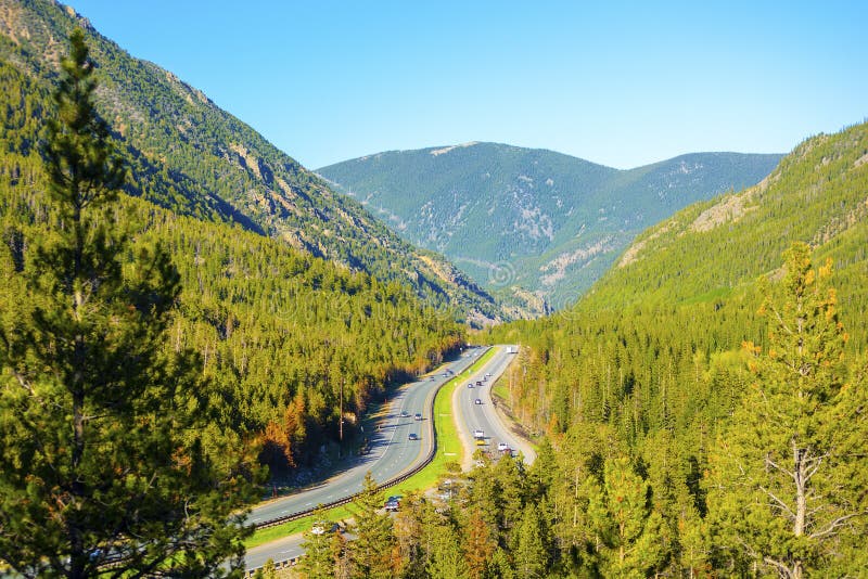 Interstate 70 I-70 in the Rocky Mountains of Colorado on a Sunny Day ...