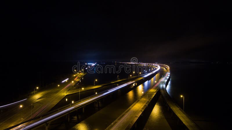 Interstate 10 Over Mobile Bay at Night Stock Photo - Image of causeway ...
