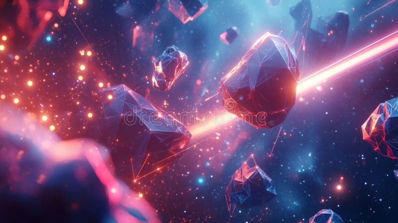 Interstellar Asteroid Field with Light Trails Cosmic Mystery and Motion in Deep Space Stock ...