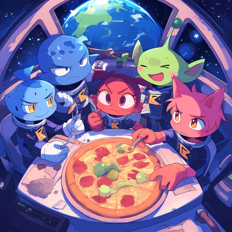 Interstellar Delight: a Cosmic Pizza Feast Stock Illustration ...