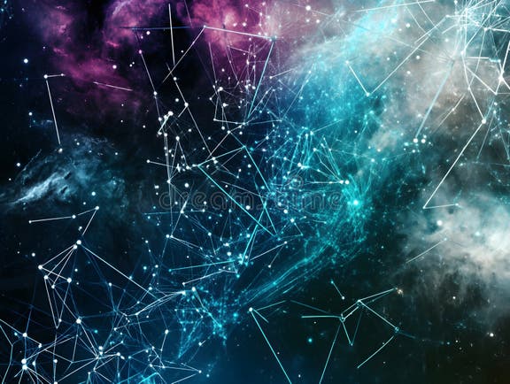 Interstellar Space Features Glowing Constellations Linked by Abstract ...