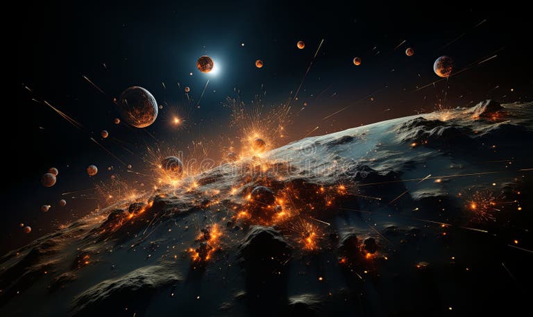 Interstellar Space Scene with Planets and Stars Stock Photo - Image of ...