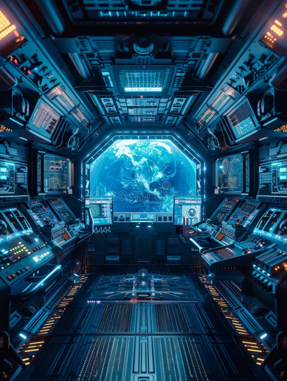 Interstellar Spaceship, Filled with Advanced Technology, Control Panels ...