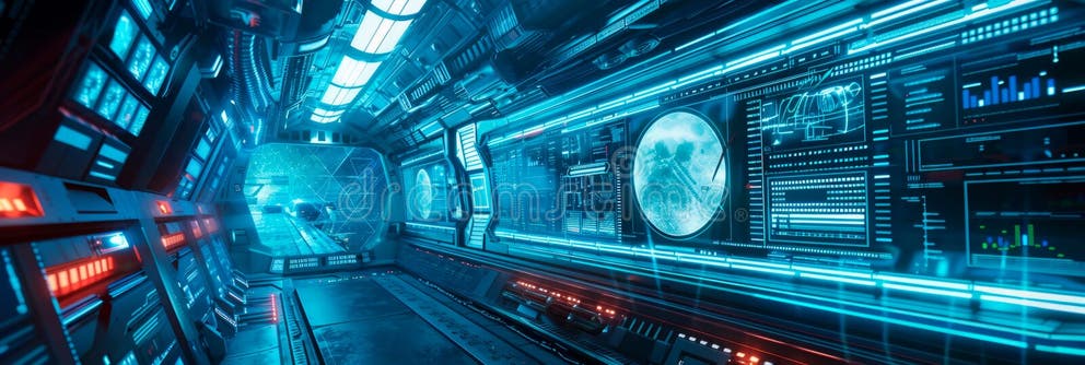 Interstellar Spaceship, Filled with Advanced Technology, Control Panels ...