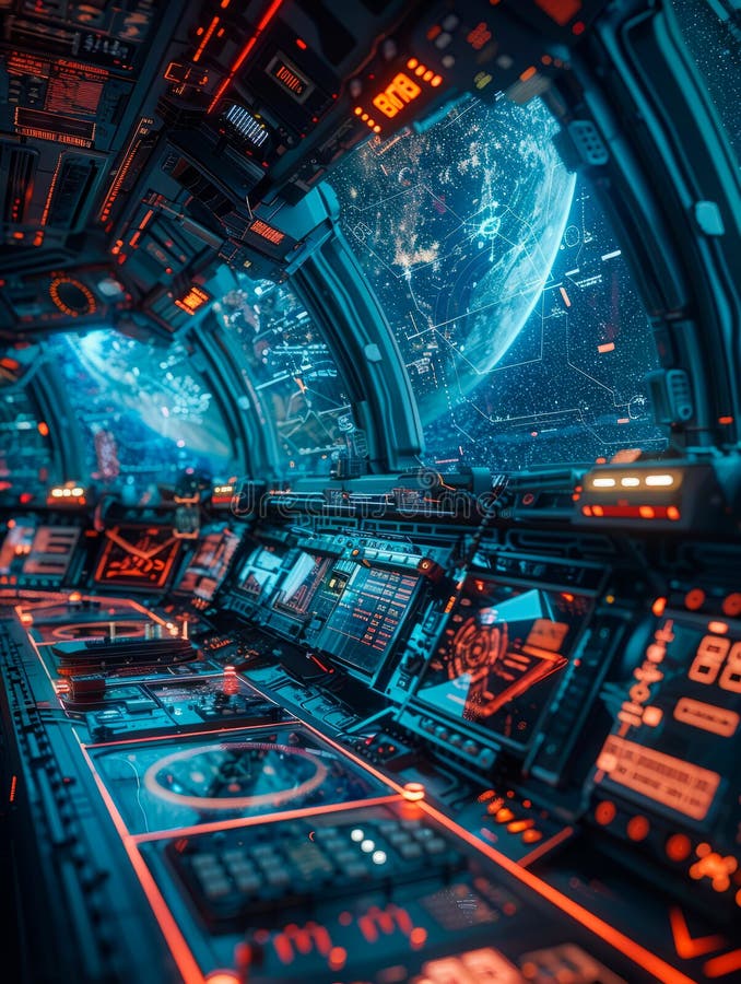 Interstellar Spaceship, Filled with Advanced Technology, Control Panels ...
