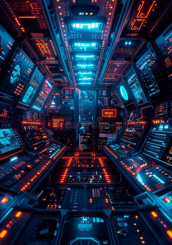 Interstellar Spaceship, Filled with Advanced Technology, Control Panels ...