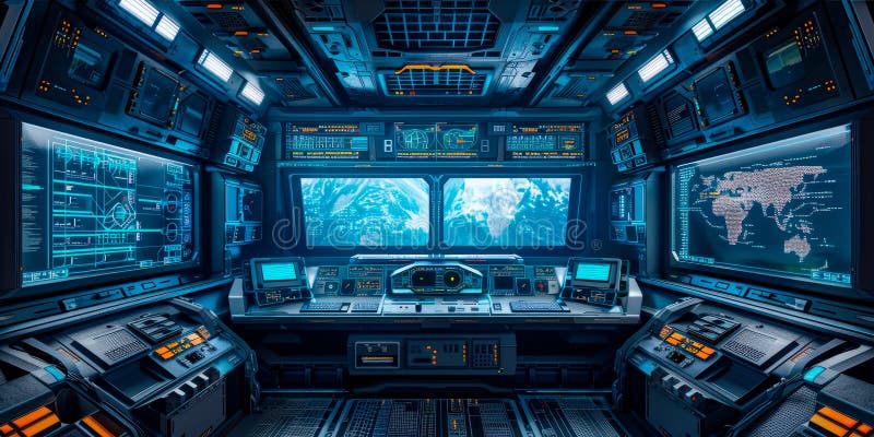 Interstellar Spaceship, Filled with Advanced Technology, Control Panels ...