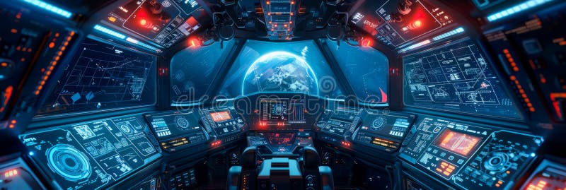 Interstellar Spaceship, Filled with Advanced Technology, Control Panels ...