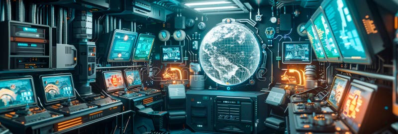 Interstellar Spaceship, Filled with Advanced Technology, Control Panels ...