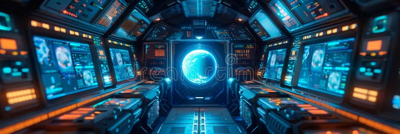 Interstellar Spaceship, Filled with Advanced Technology, Control Panels ...