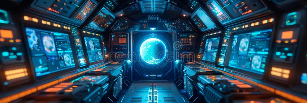 Interstellar Spaceship, Filled with Advanced Technology, Control Panels ...