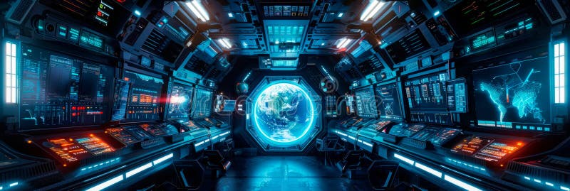 Interstellar Spaceship, Filled with Advanced Technology, Control Panels ...