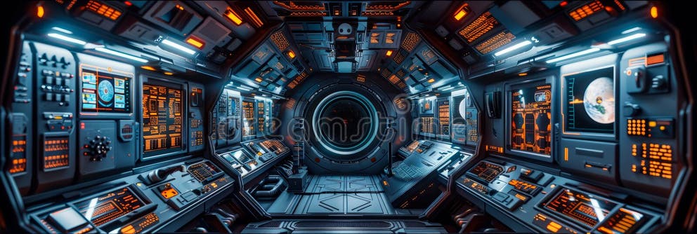 Interstellar Spaceship, Filled with Advanced Technology, Control Panels ...